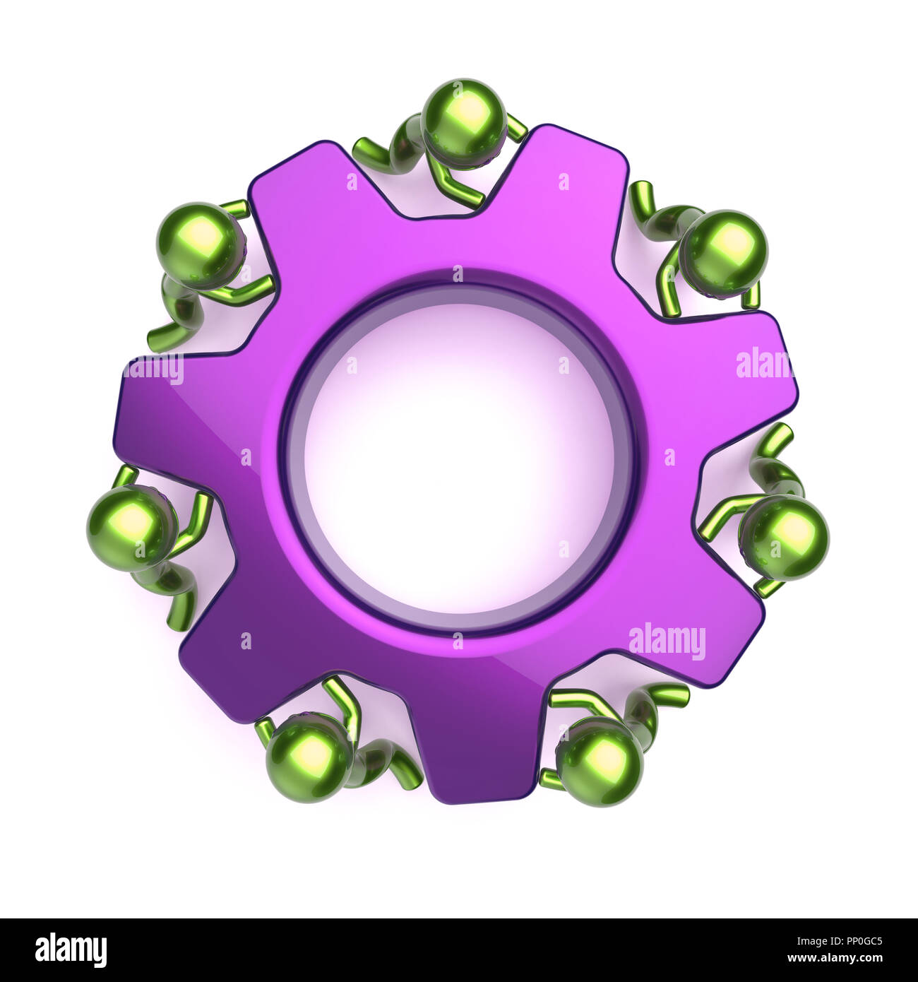 cogwheel business process characters, purple gear wheel teamwork ...