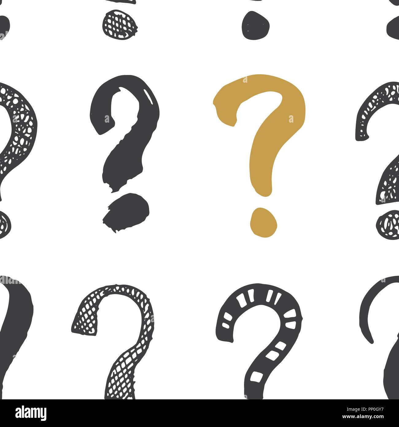 Questions marks seamless pattern. Hand drawn sketched doodle signs ...