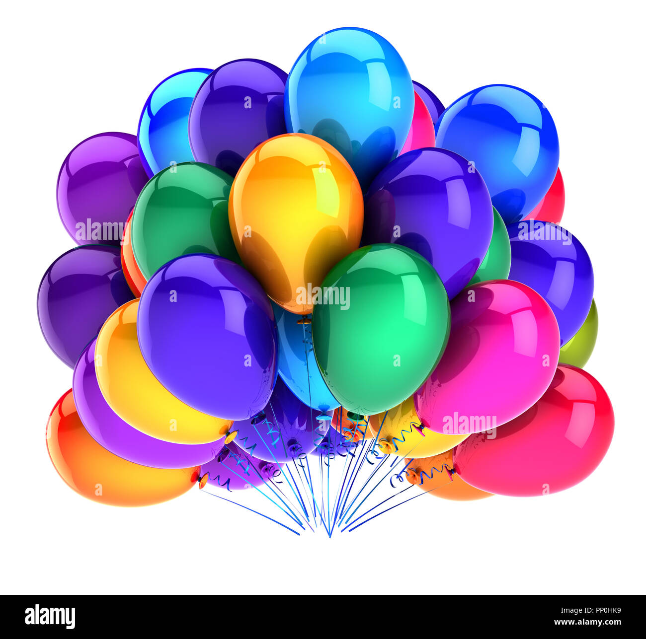 Colorful helium balloons bunch. Multicolored glossy balloon group ...