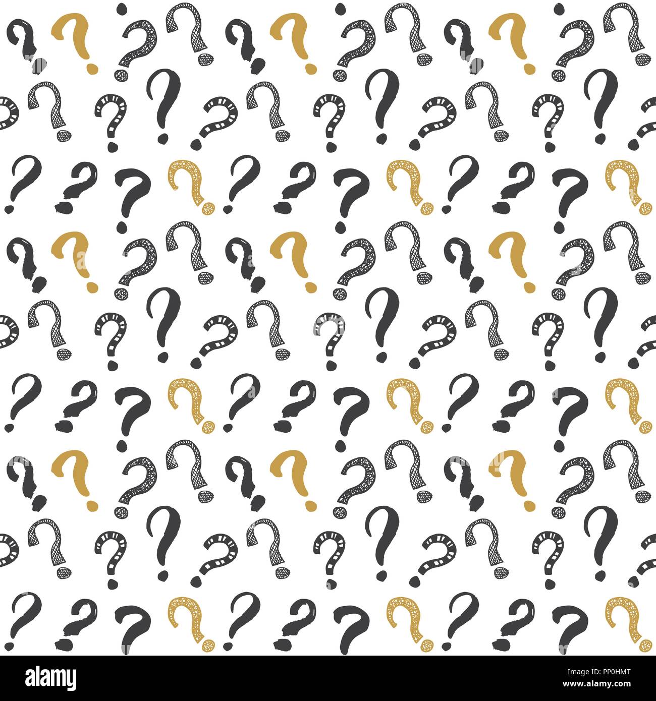 Questions marks seamless pattern. Hand drawn sketched doodle signs ...