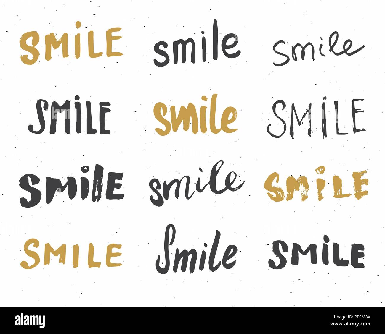 Smile letterings handwritten signs set, Hand drawn grunge calligraphic ...