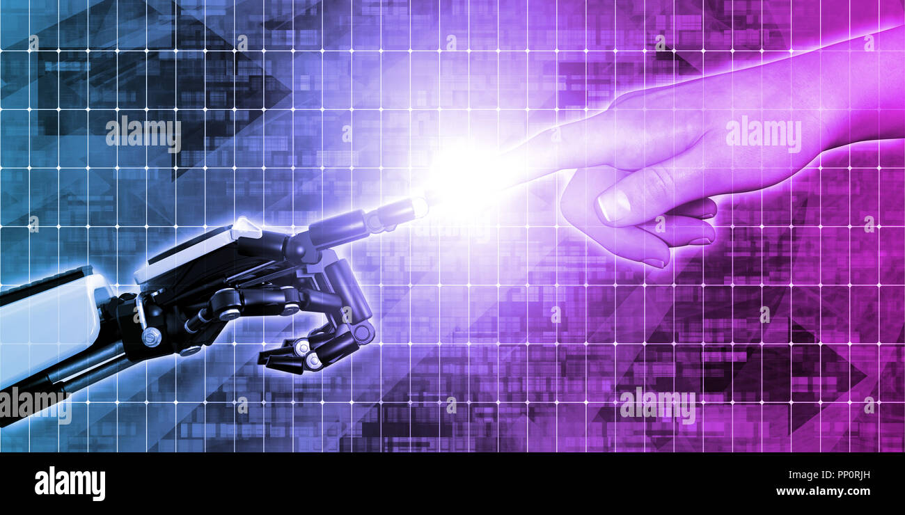 Robot and Human Finger Touching as a Digital Age Concept Stock Photo ...