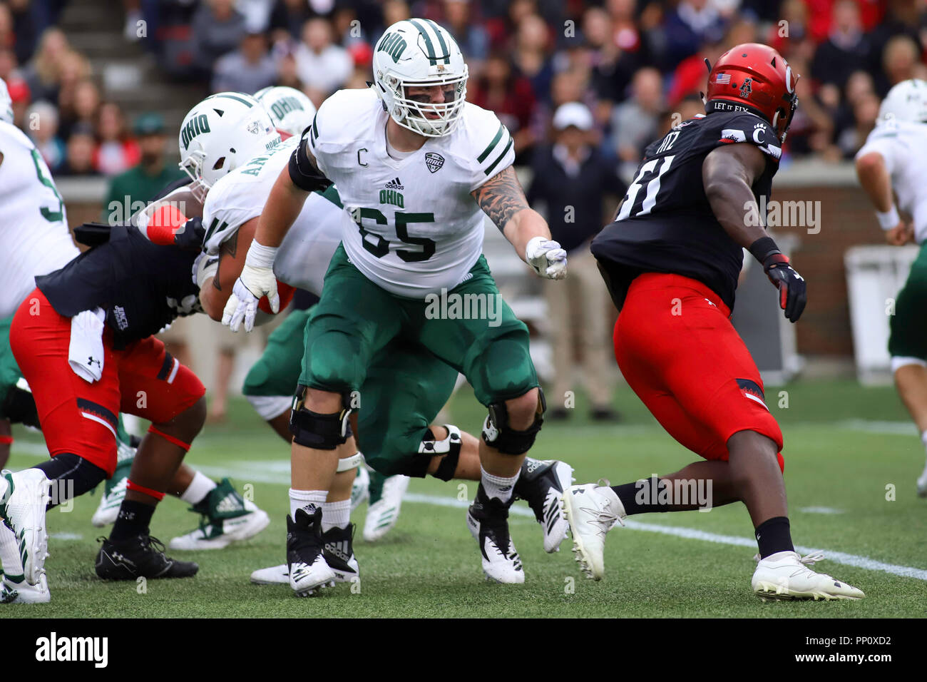 Cincinnati, Ohio, USA. 22nd Sep, 2018. Ohio Bobcats OL Joe Lowery (65 ...