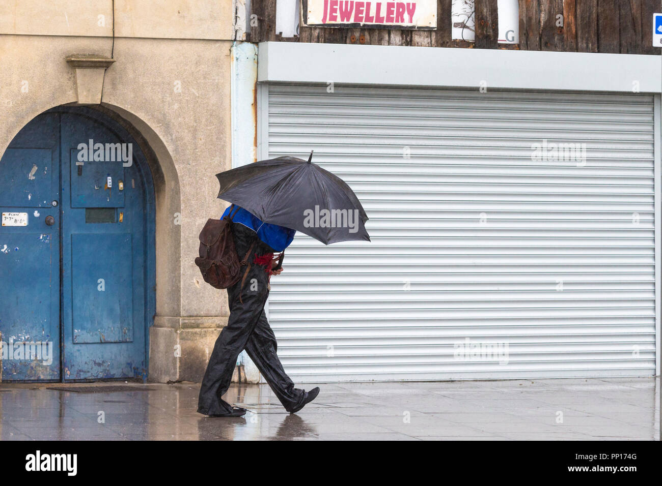 Hastings, East Sussex, UK. 23rd Sep, 2018. UK Weather: Heavy rain and ...