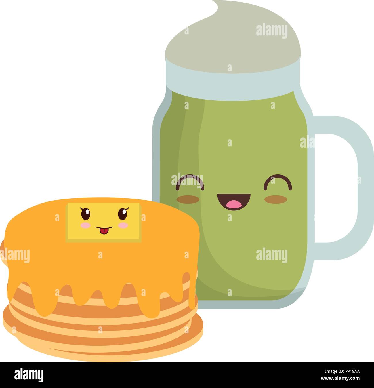 kawaii pancakes and milkshake over white background, vector ...