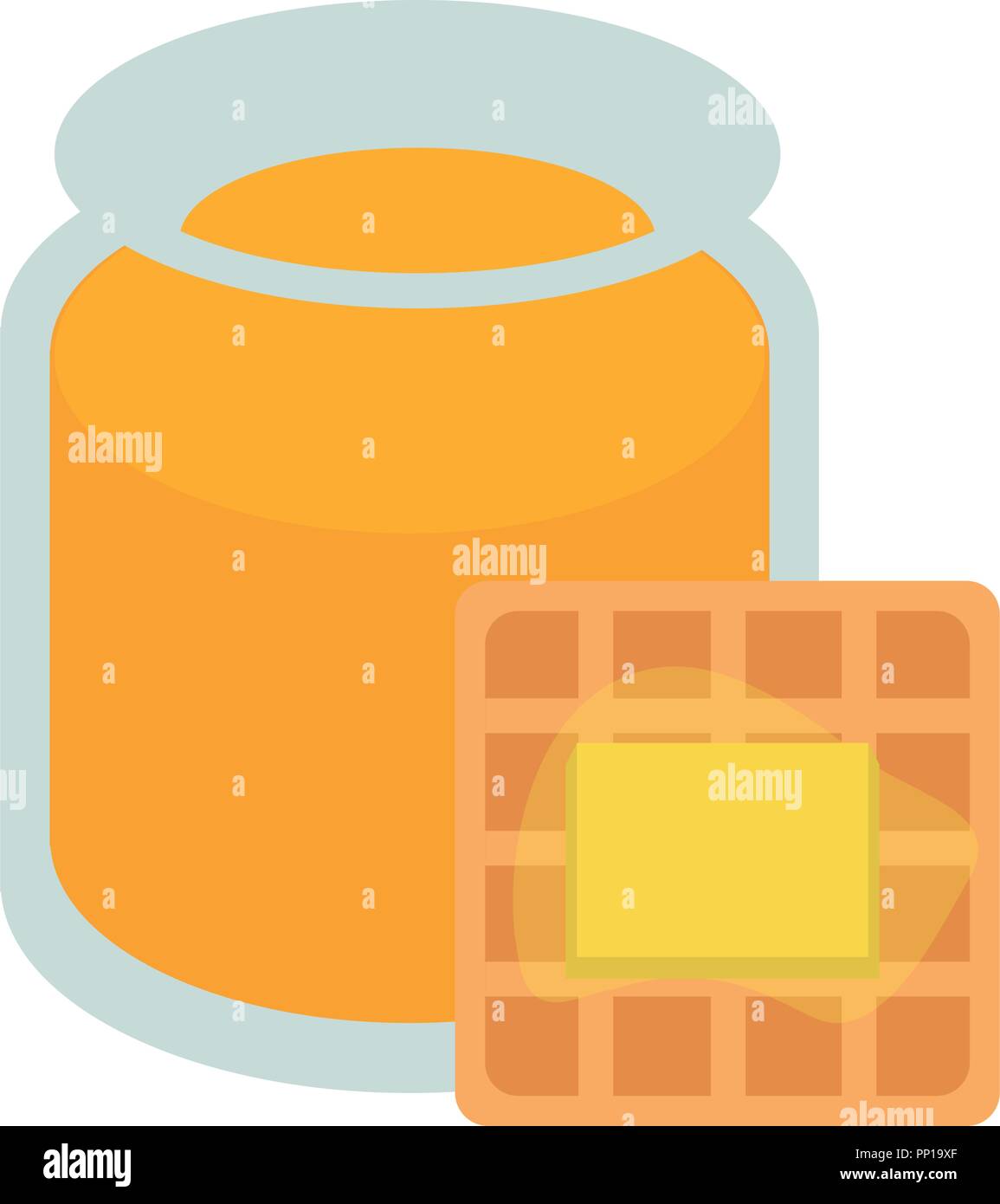 orange juice and waffles over white background, vector illustration ...