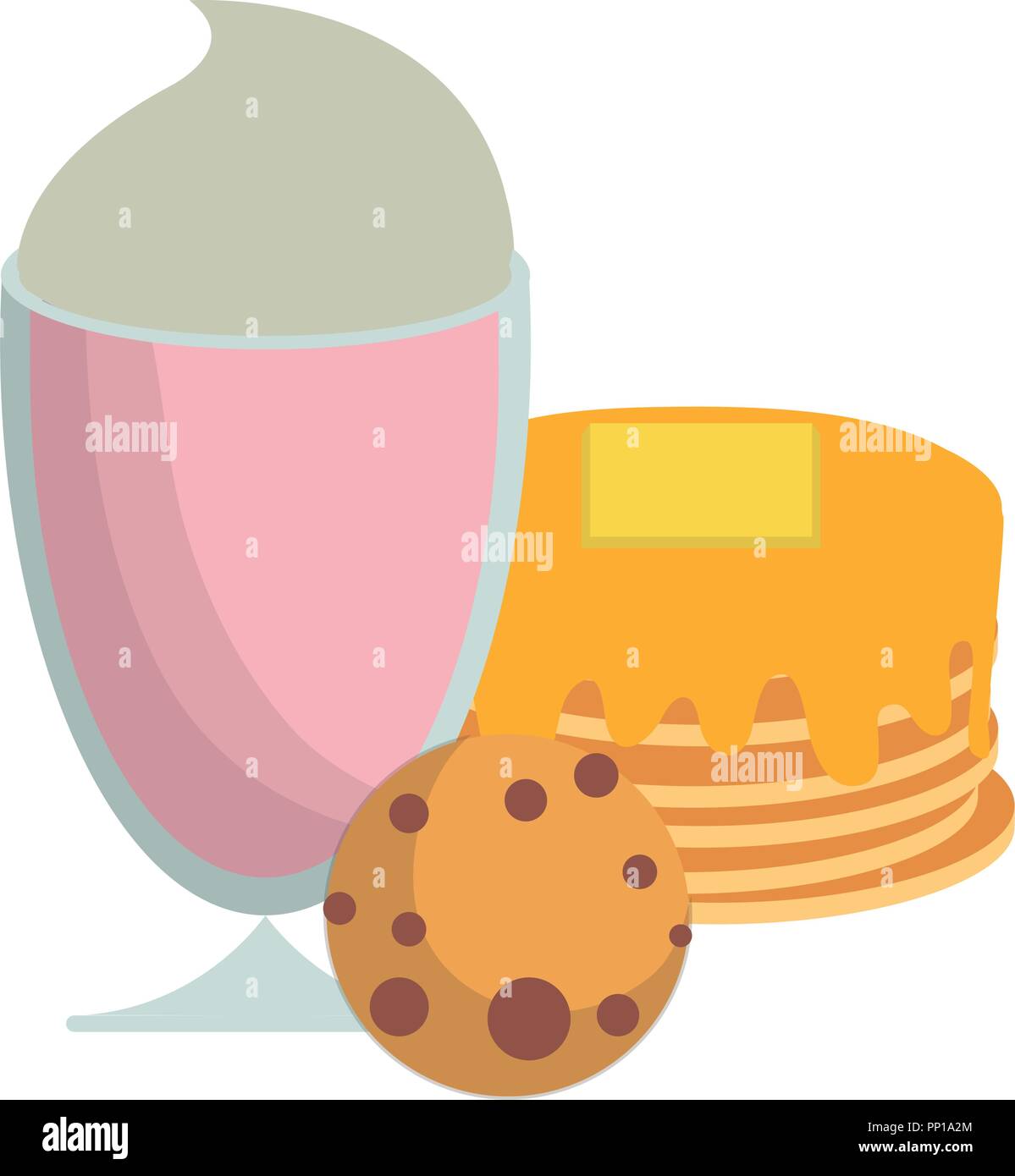 kawaii pancakes with milkshake over white background, vector ...