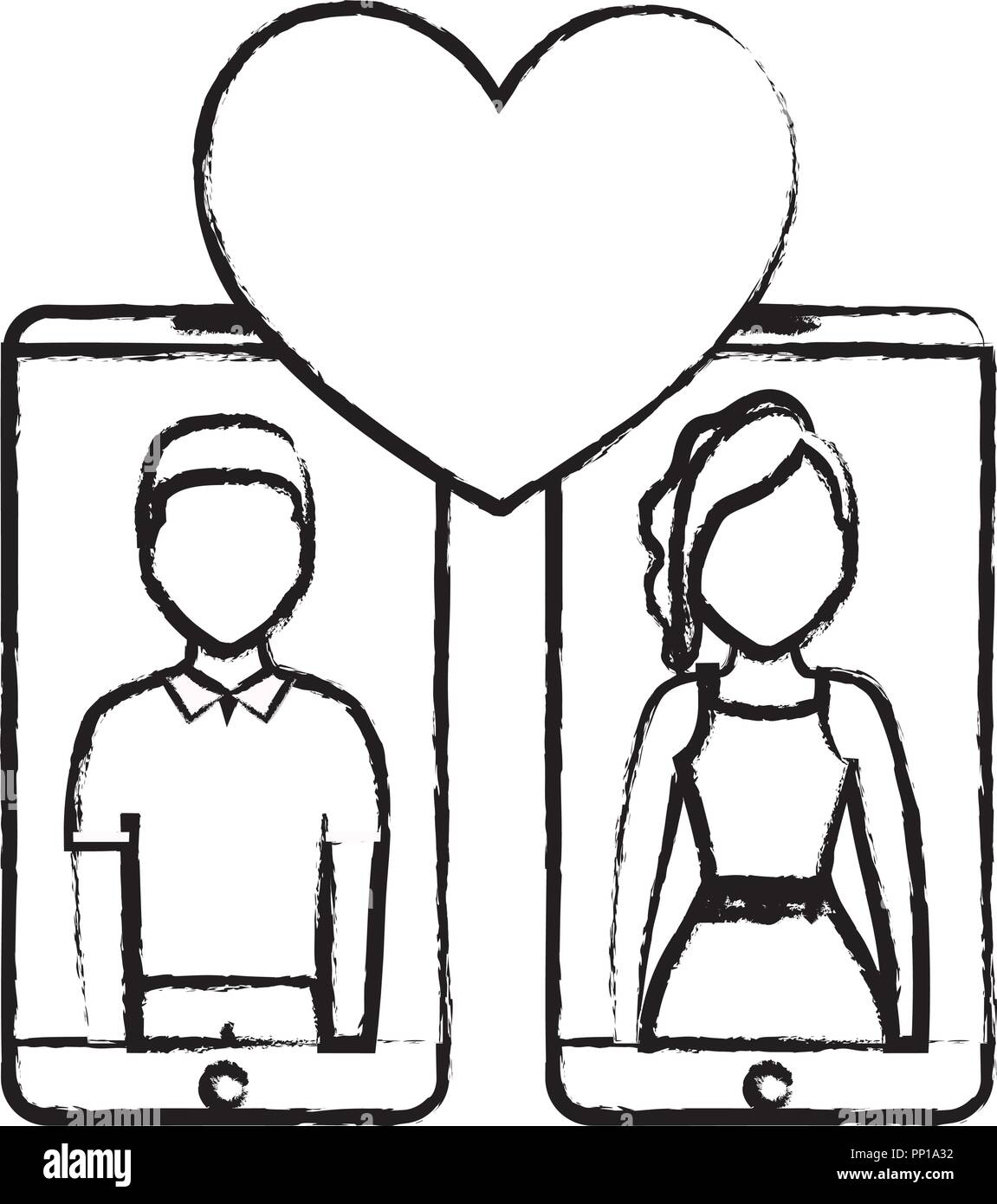 online dating design with smartphone with couple on screen over white ...