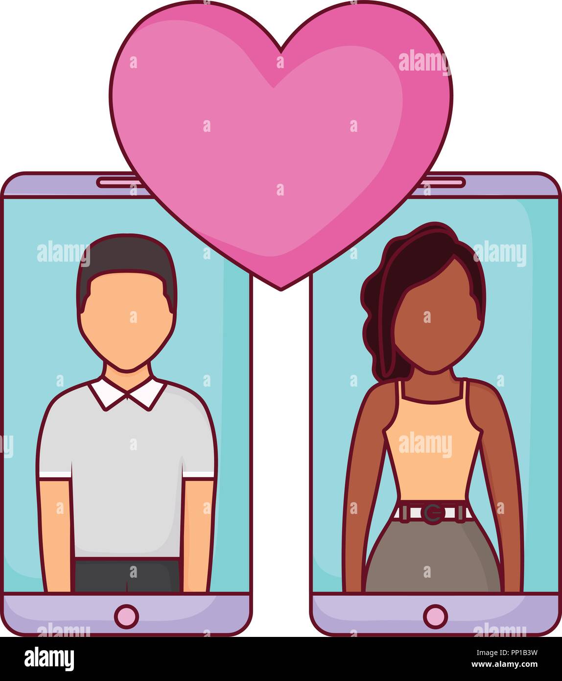 online dating design with smartphone with couple on screen over white ...