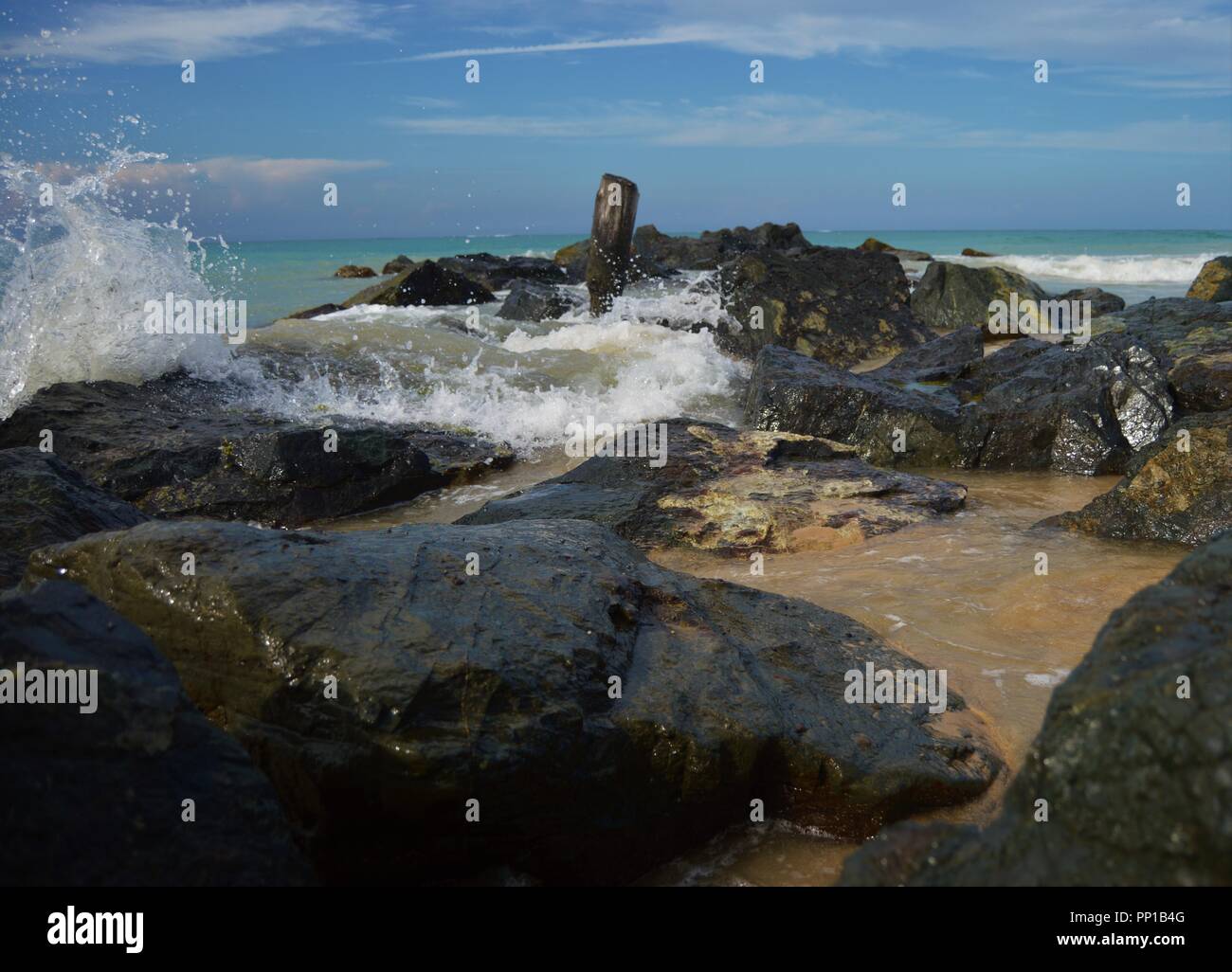 Staring into the Atlantic Ocean from San Juan Puerto Rico coast as the ...