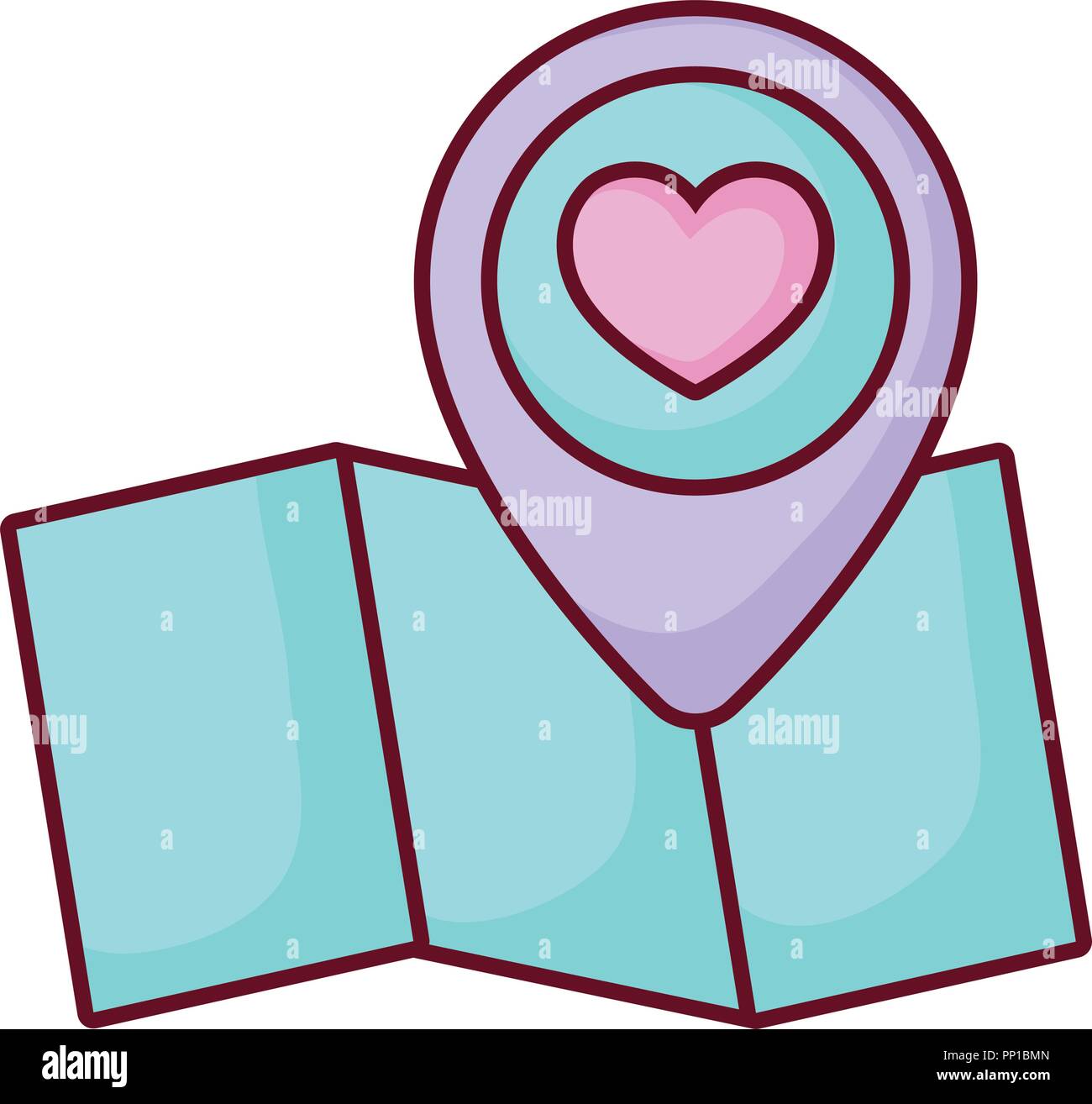 map with location pin with heart icon over white background, vector ...