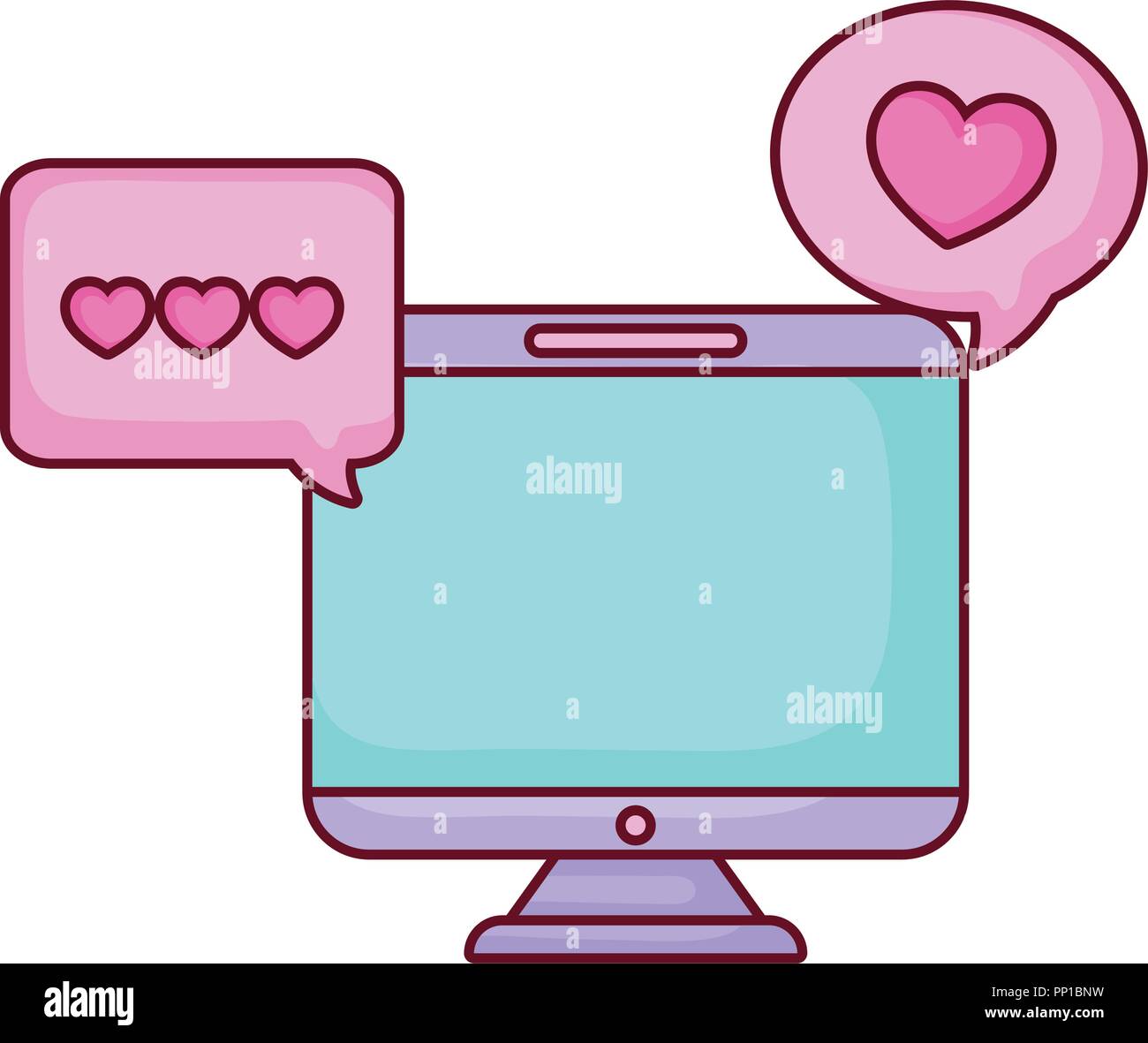 computer with love messages over white background, vector illustration ...
