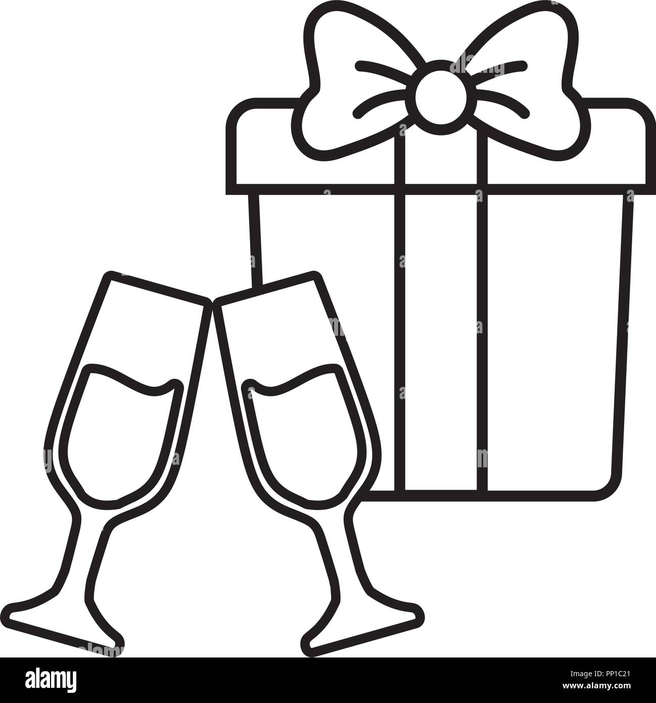 gift box and champagne glasses over white background, vector ...