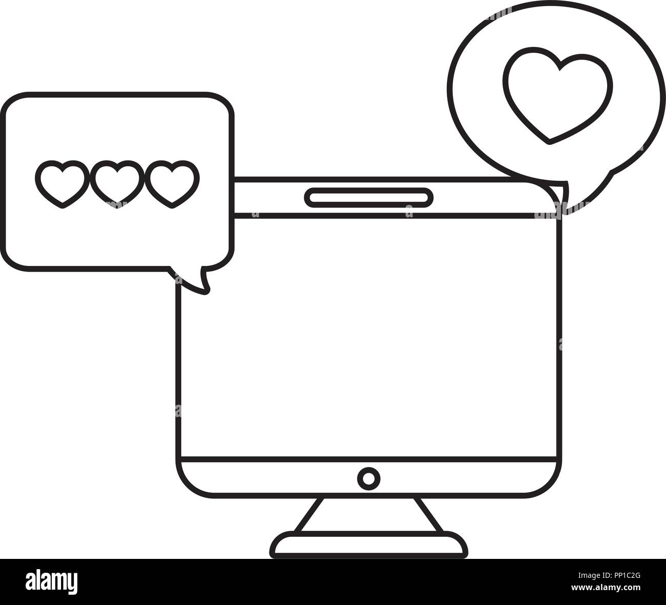 computer with love messages over white background, vector illustration ...