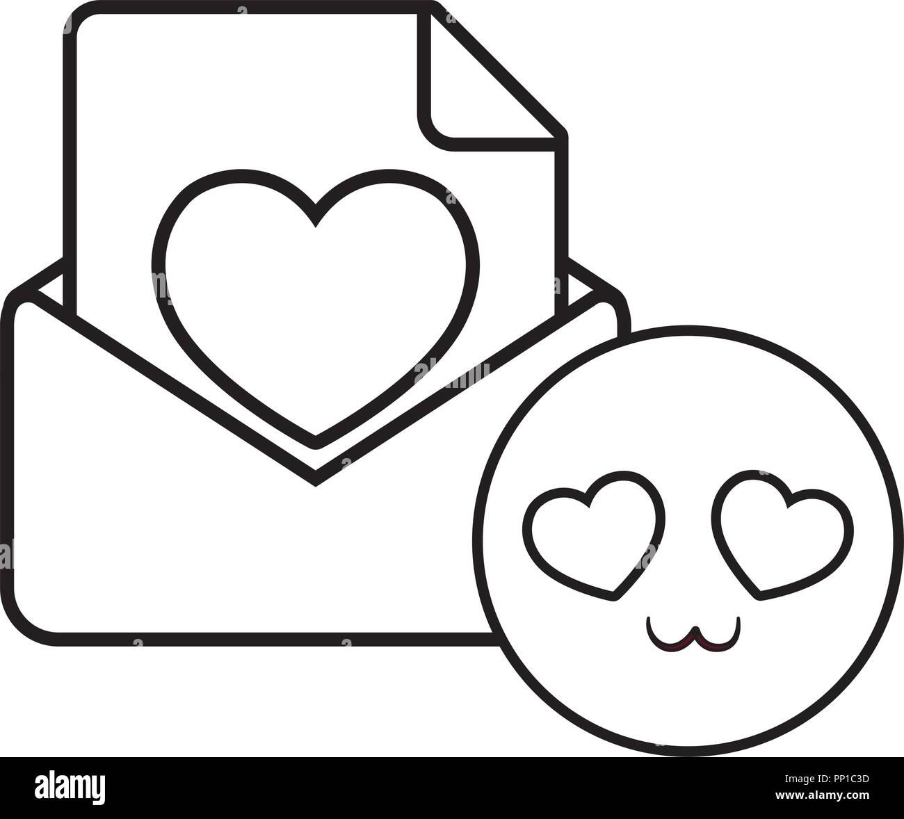 love letter and in love emoji over white background, vector ...