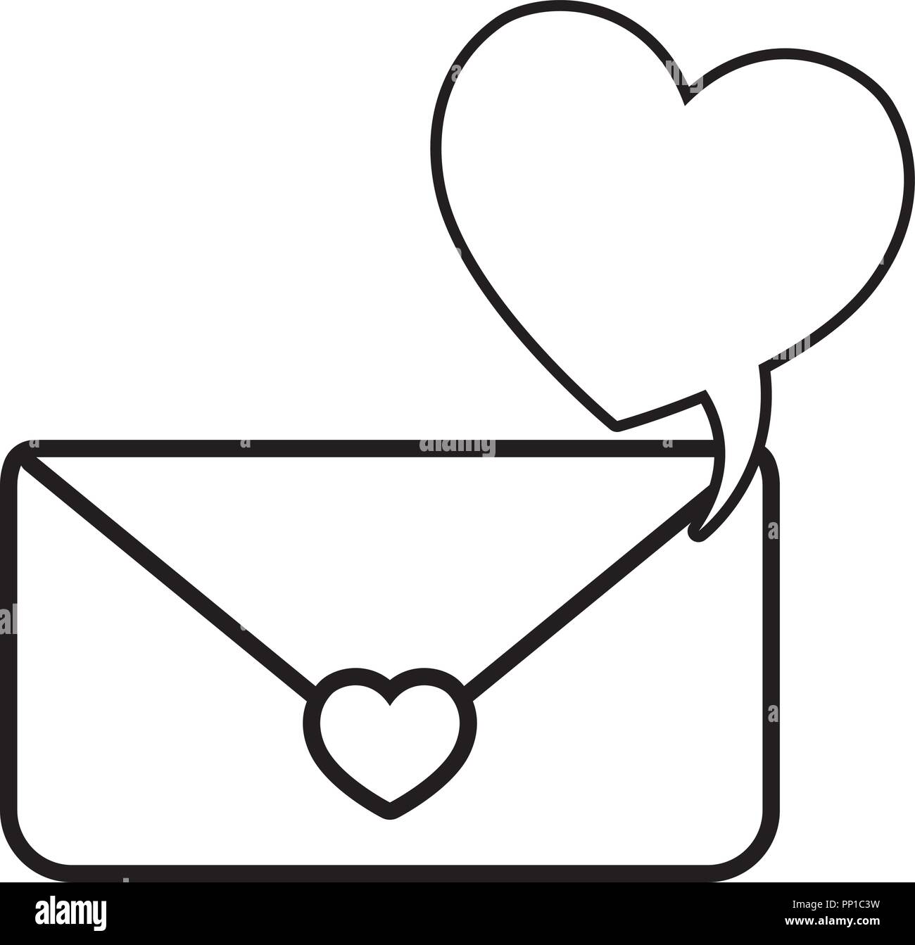 envelope with speech bubble in heart shape over white background ...