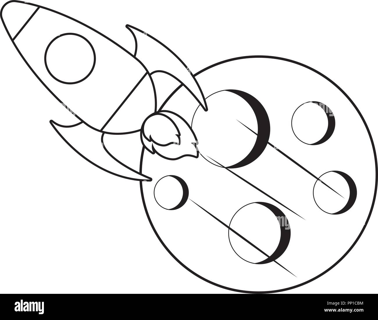moon and space rocket over white background, vector illustration Stock ...