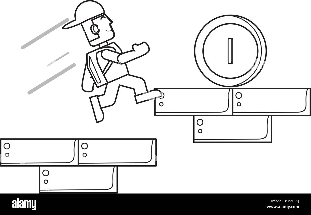 videogame character running and holding a coin over white background ...