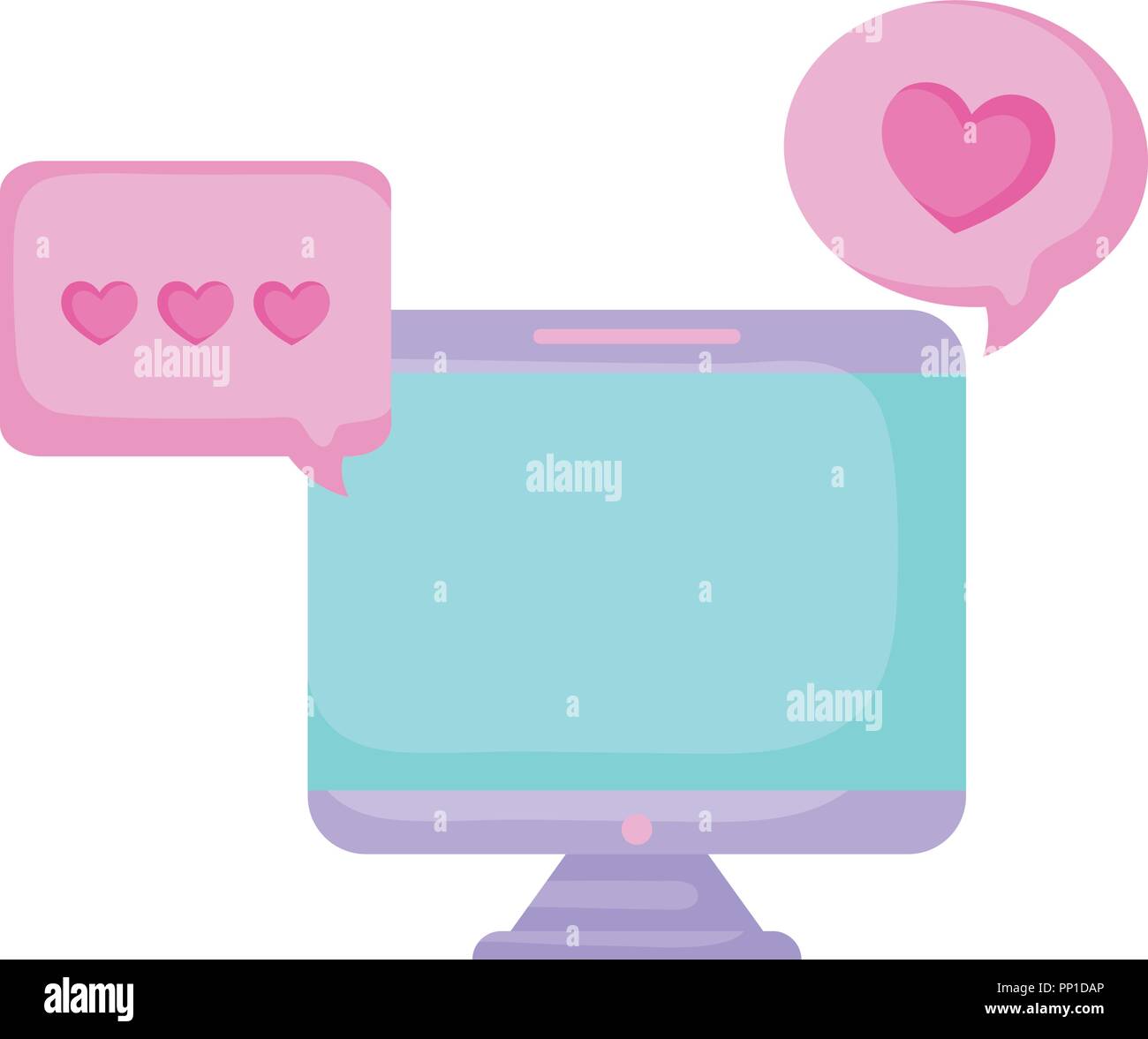 computer with love messages over white background, vector illustration ...