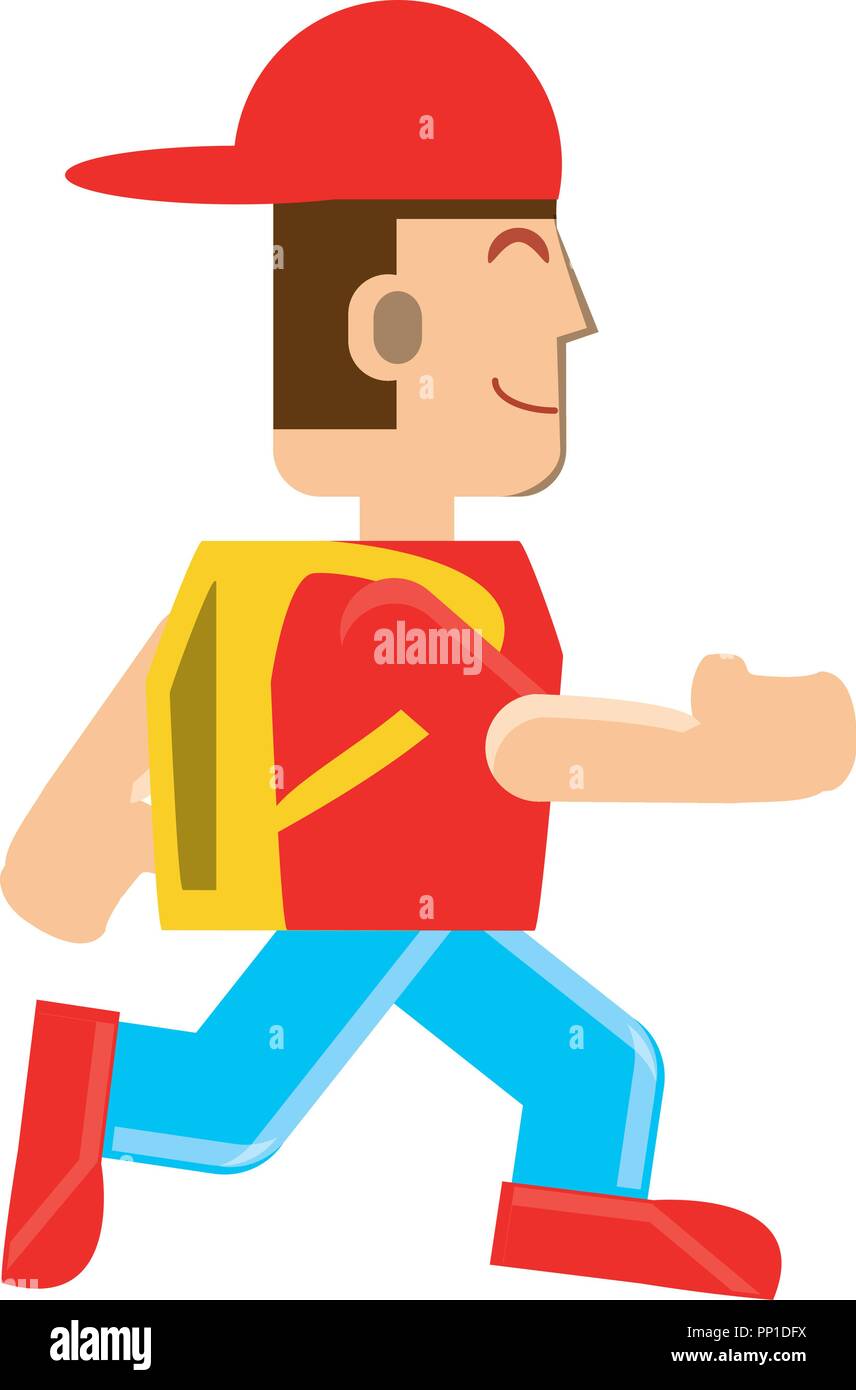 cartoon man with a cap and backpack over white background, vector ...
