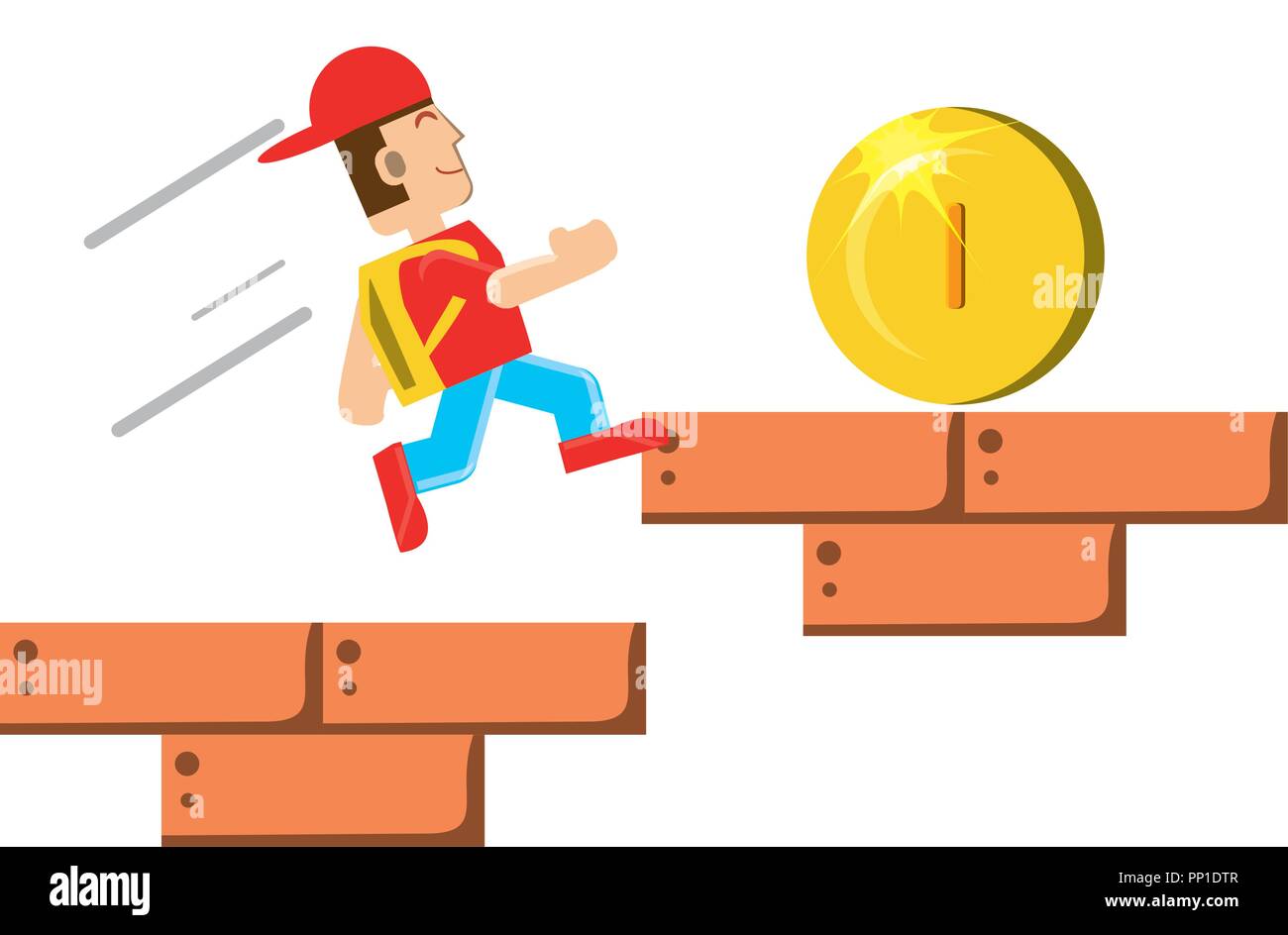 videogame character running and holding a coin over white background ...