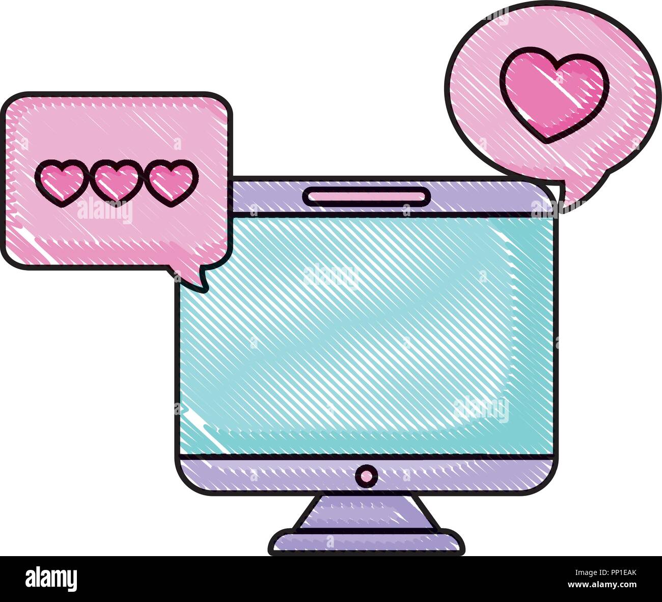 computer with love messages over white background, vector illustration ...