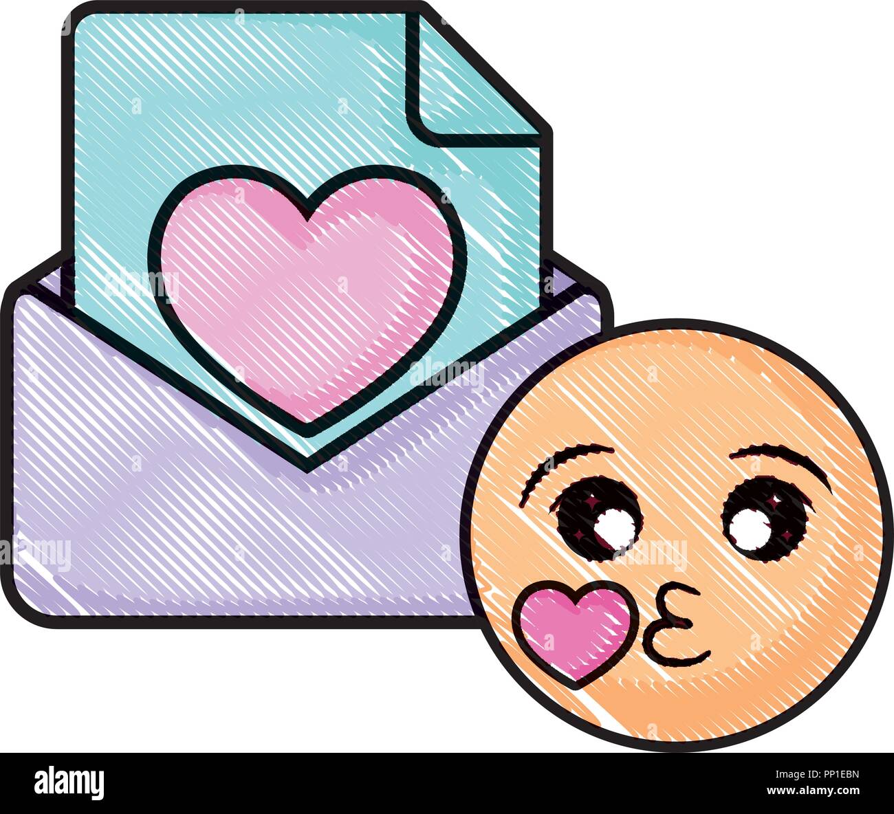 love letter and kiss emoji icon over white background, vector ...
