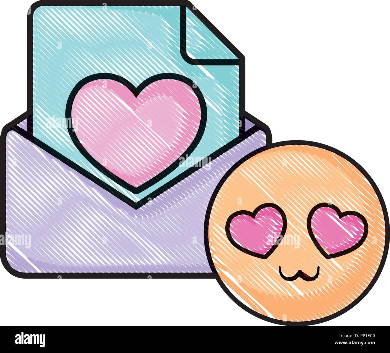 love letter and in love emoji over white background, vector ...