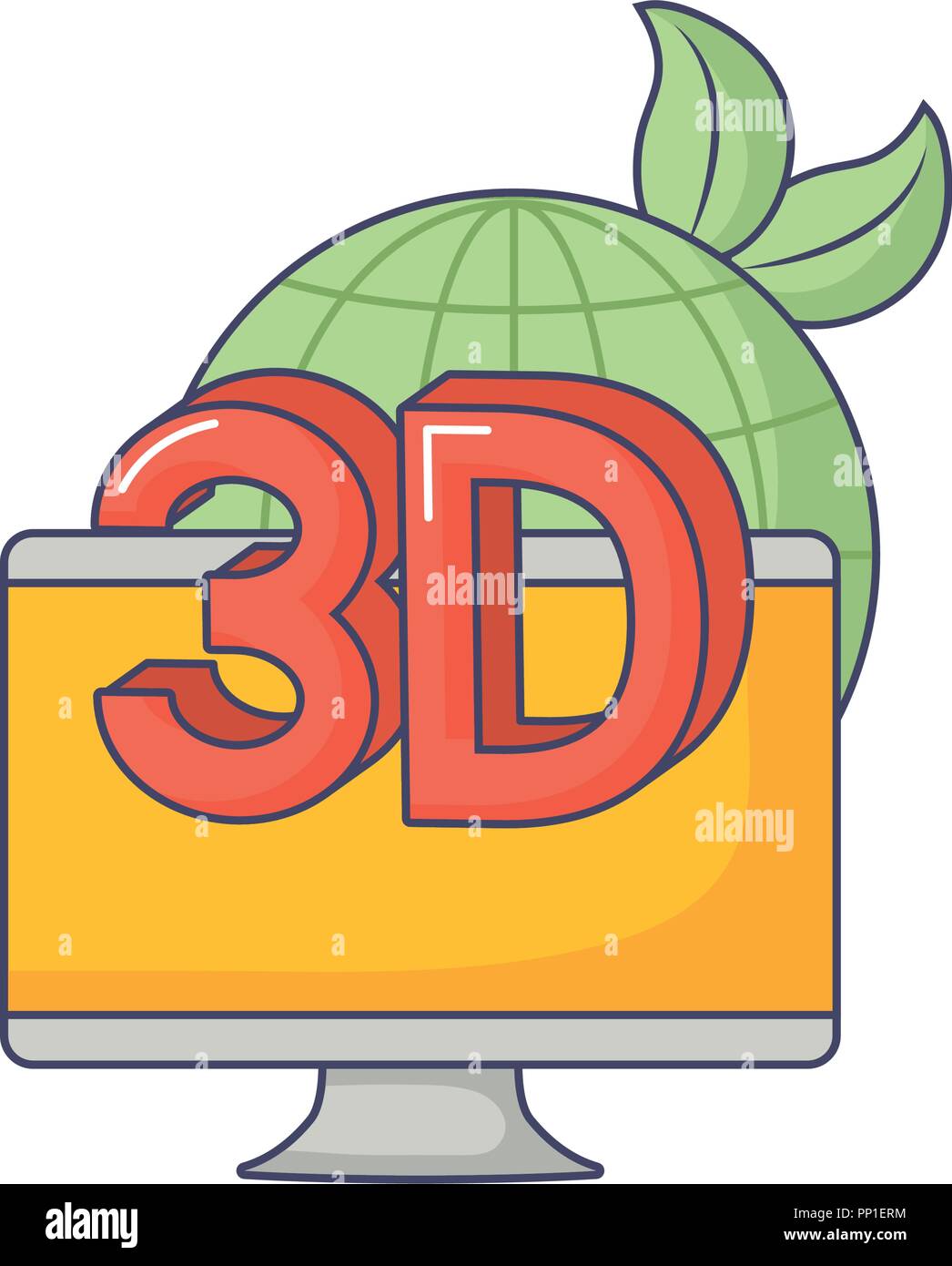 3D symbol and computer over white background, vector illustration Stock ...