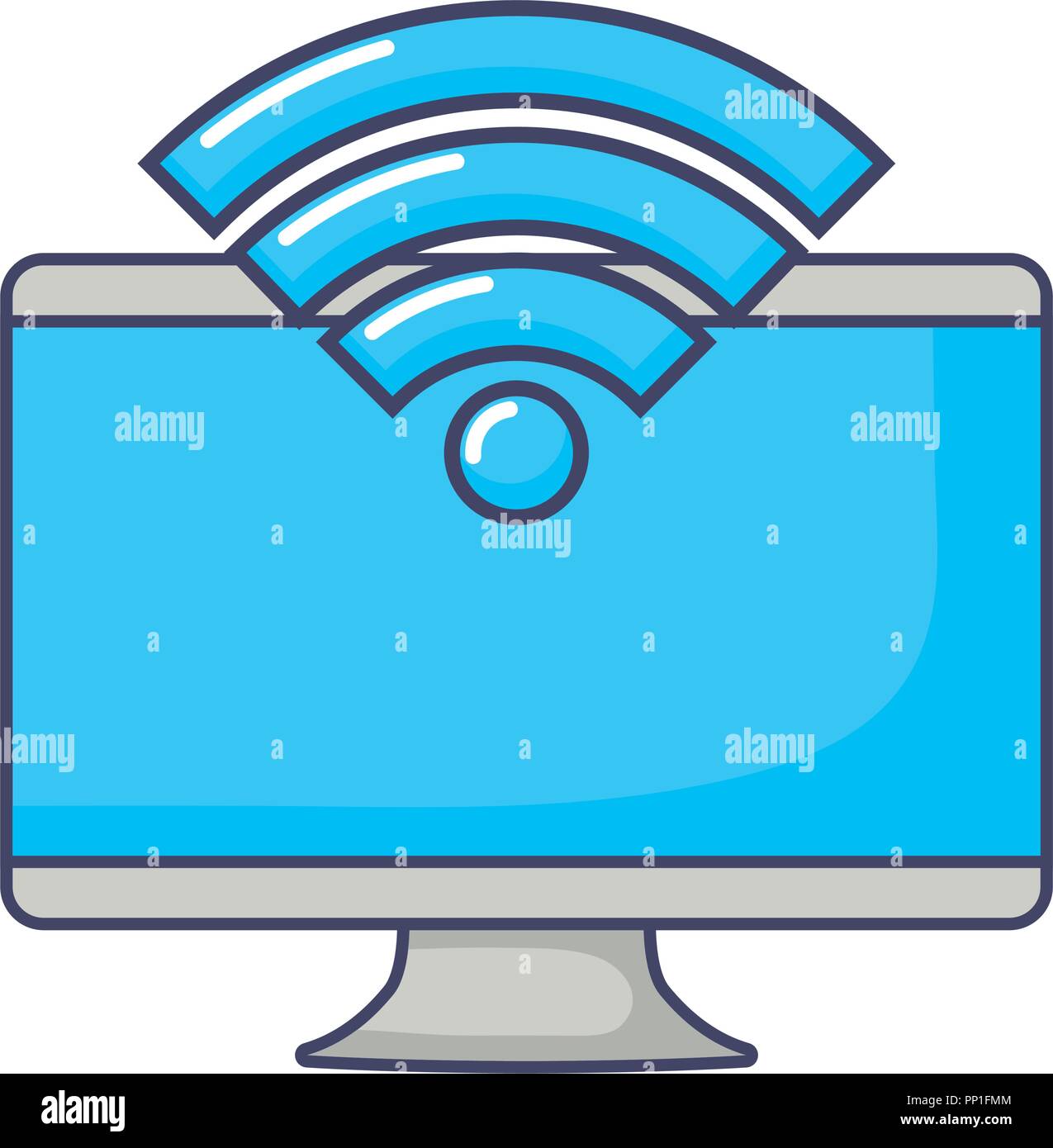 computer and wifi symbol over white background, vector illustration ...