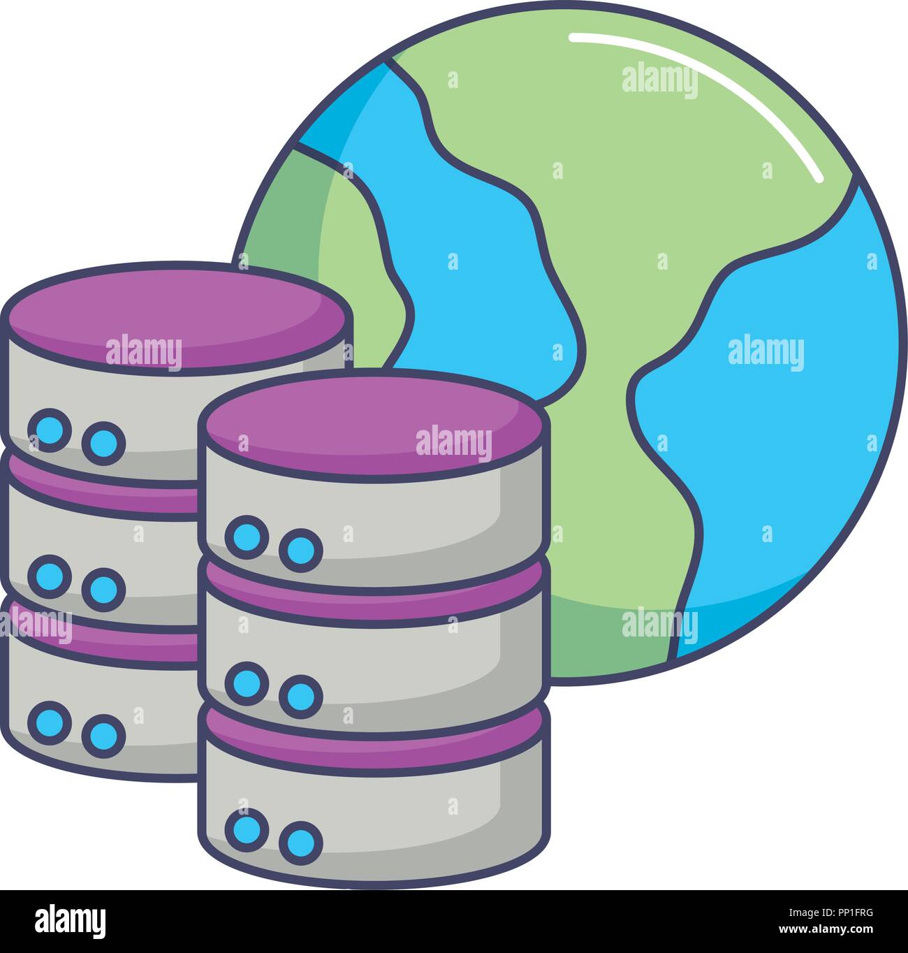 data servers and earth planet over white background, vector ...