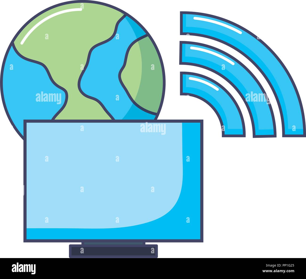 earth planet and computer icon over white background, vector ...