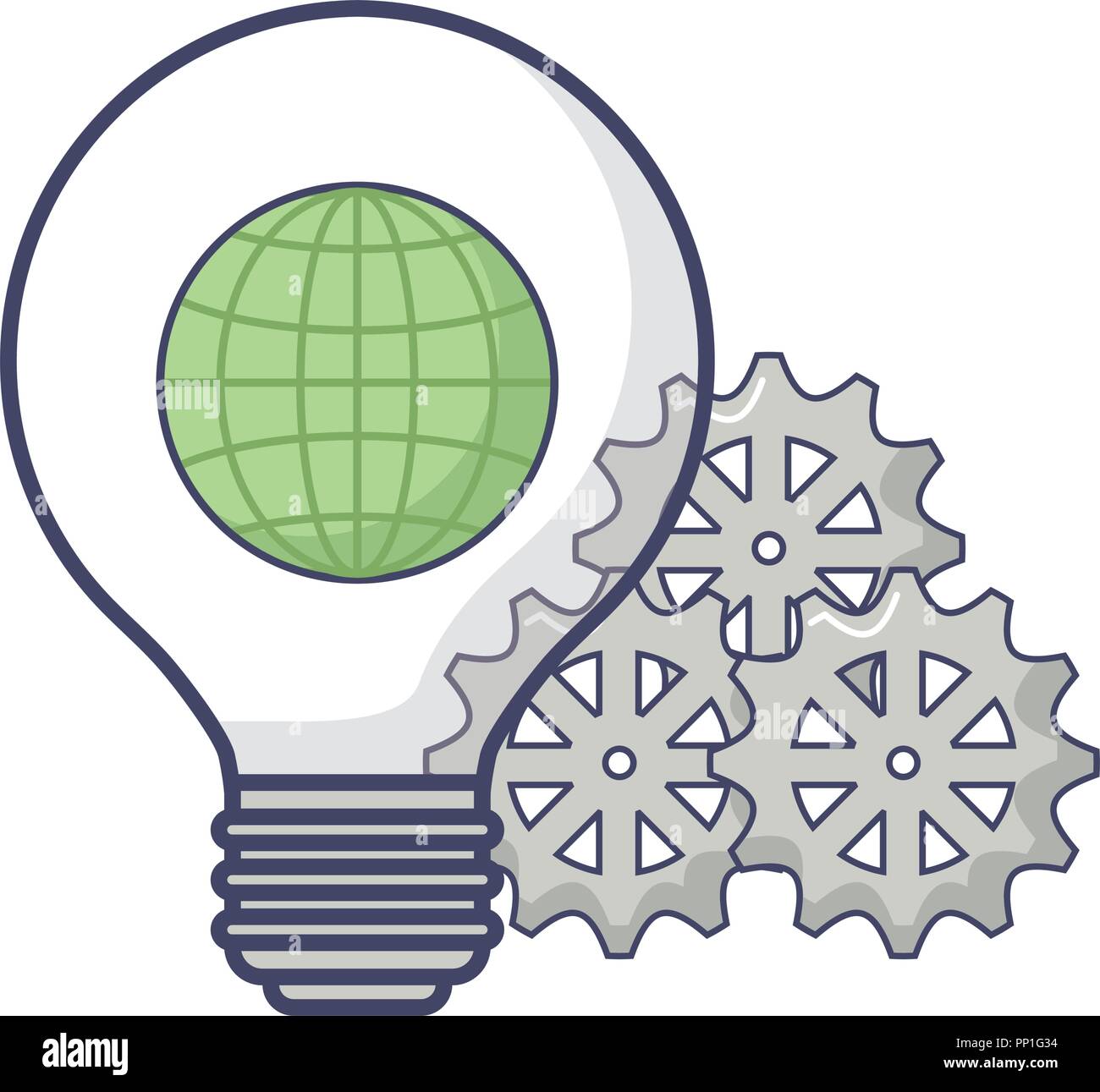 bulb light and global sphere icon over white background, vector ...