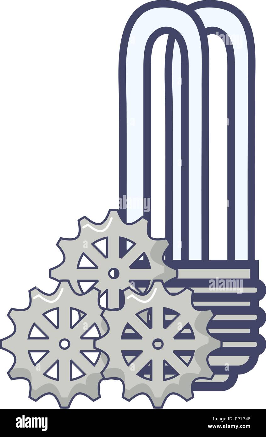 energy saving light bulb and gear wheels over white background, vector ...