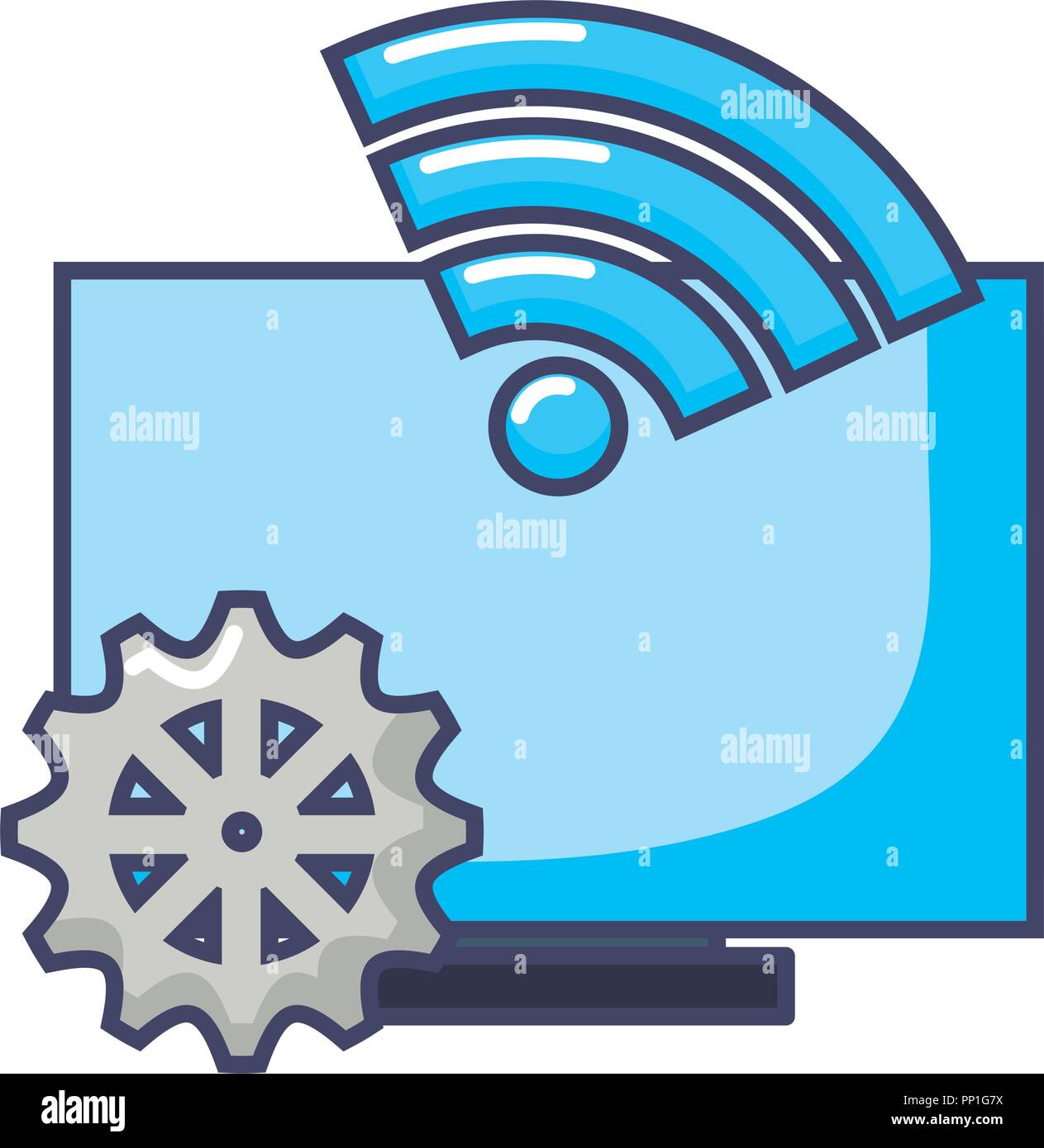 computer and wifi symbol over white background, vector illustration ...