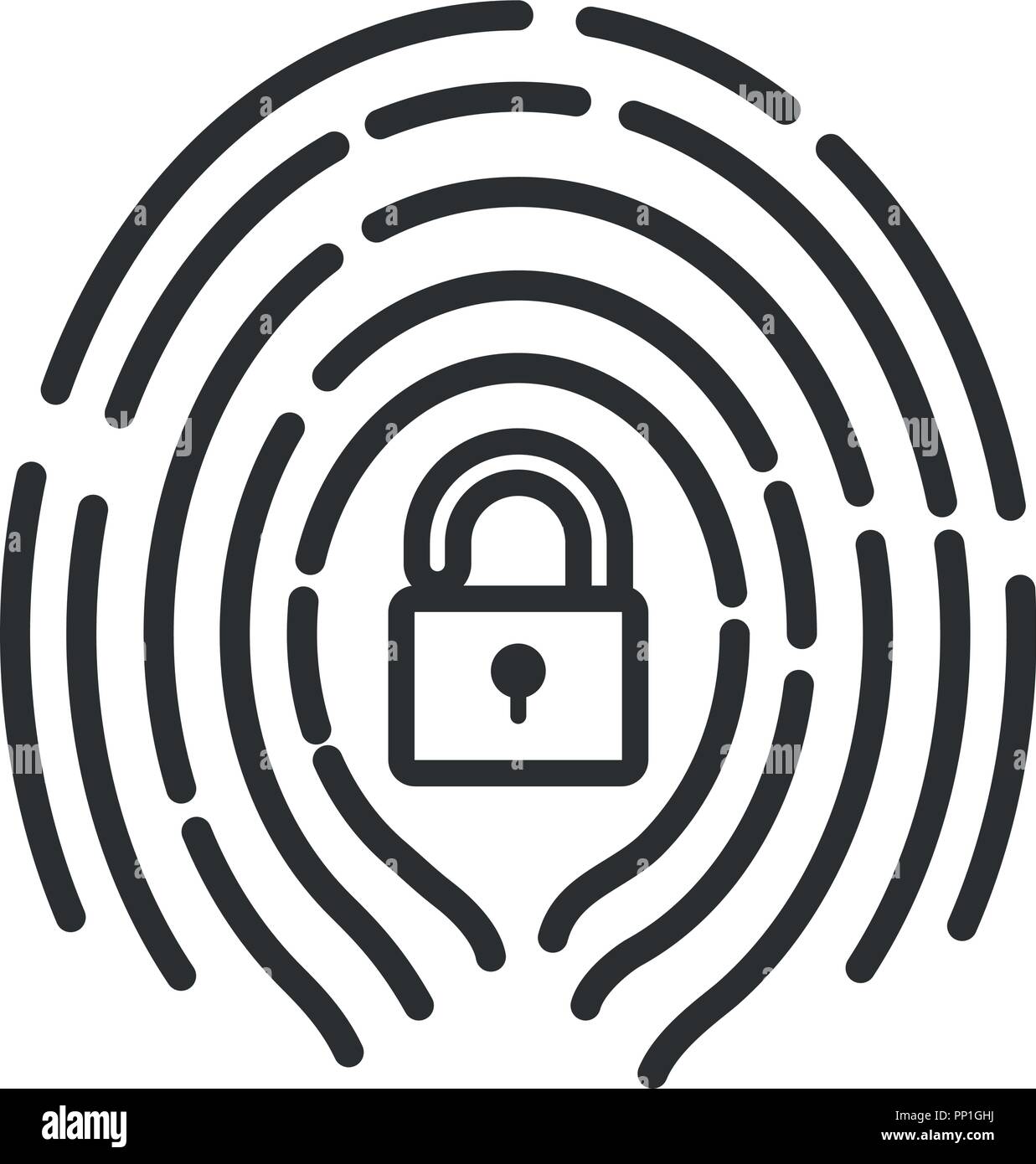 security padlock and fingerprint icon over white background, vector ...