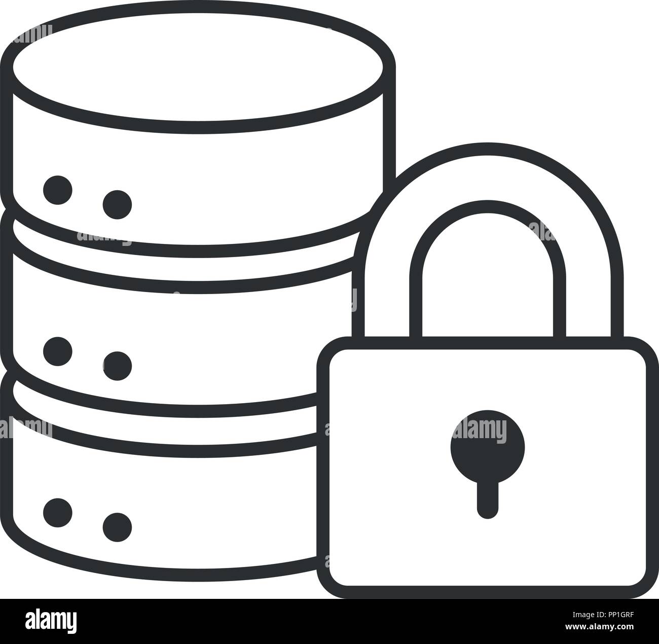 data server and padlock over white background, vector illustration ...