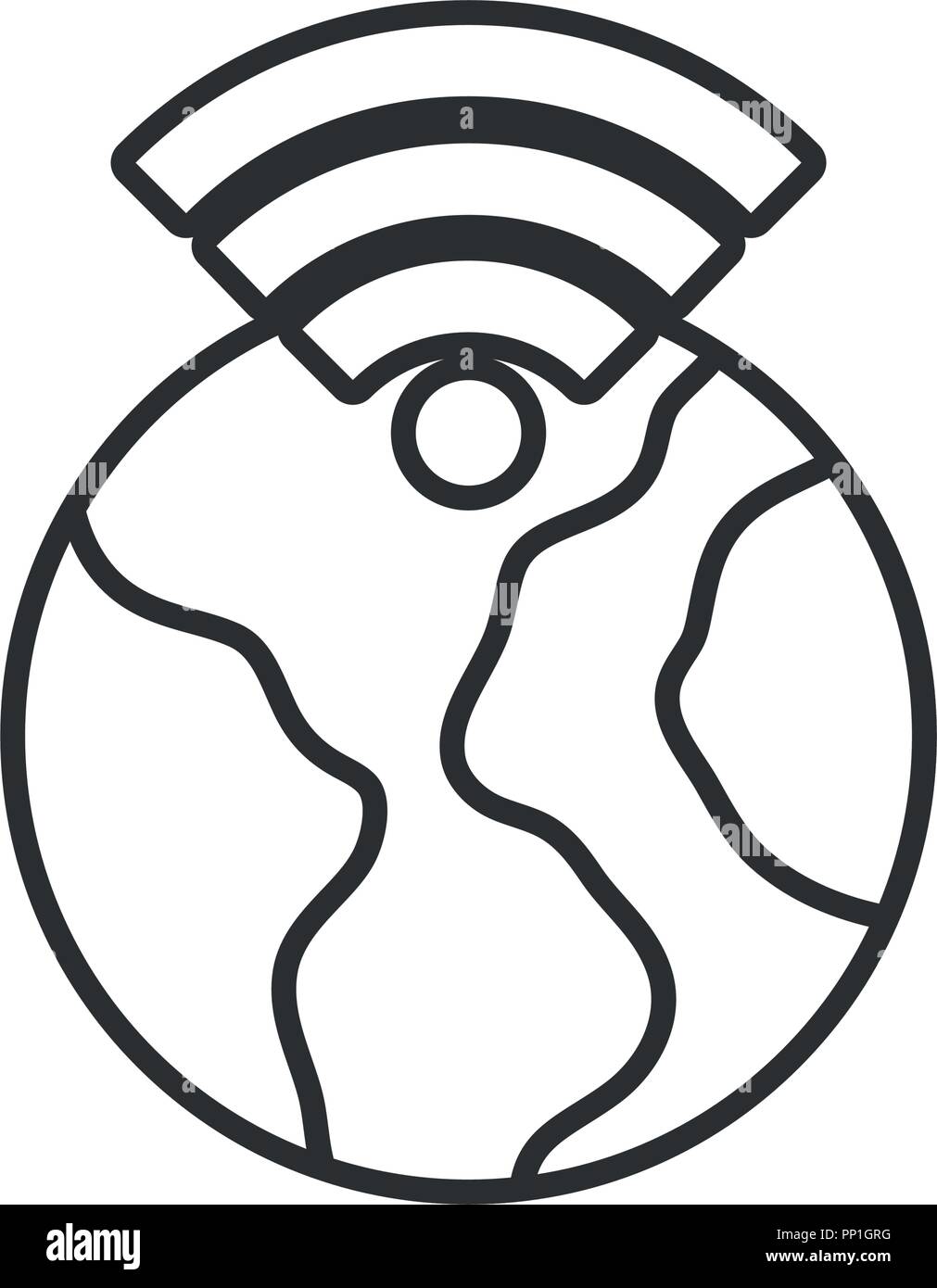 wifi symbol and earth planet icon over white background, vector ...