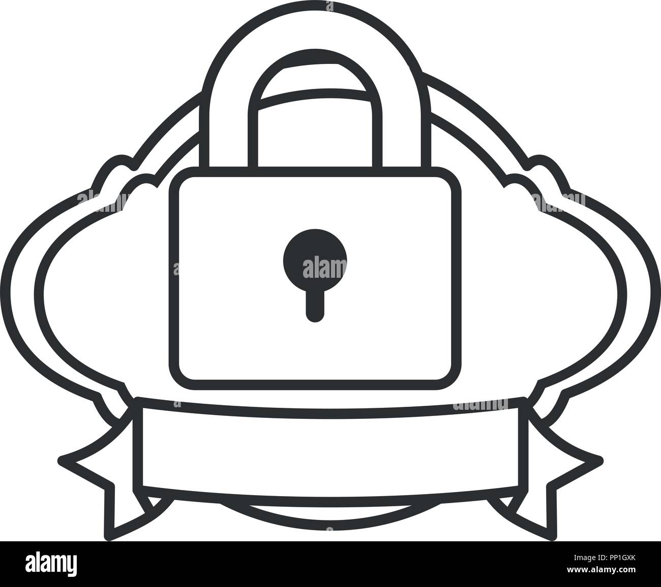 emblem with padlock and decorative ribbon over white background, vector ...