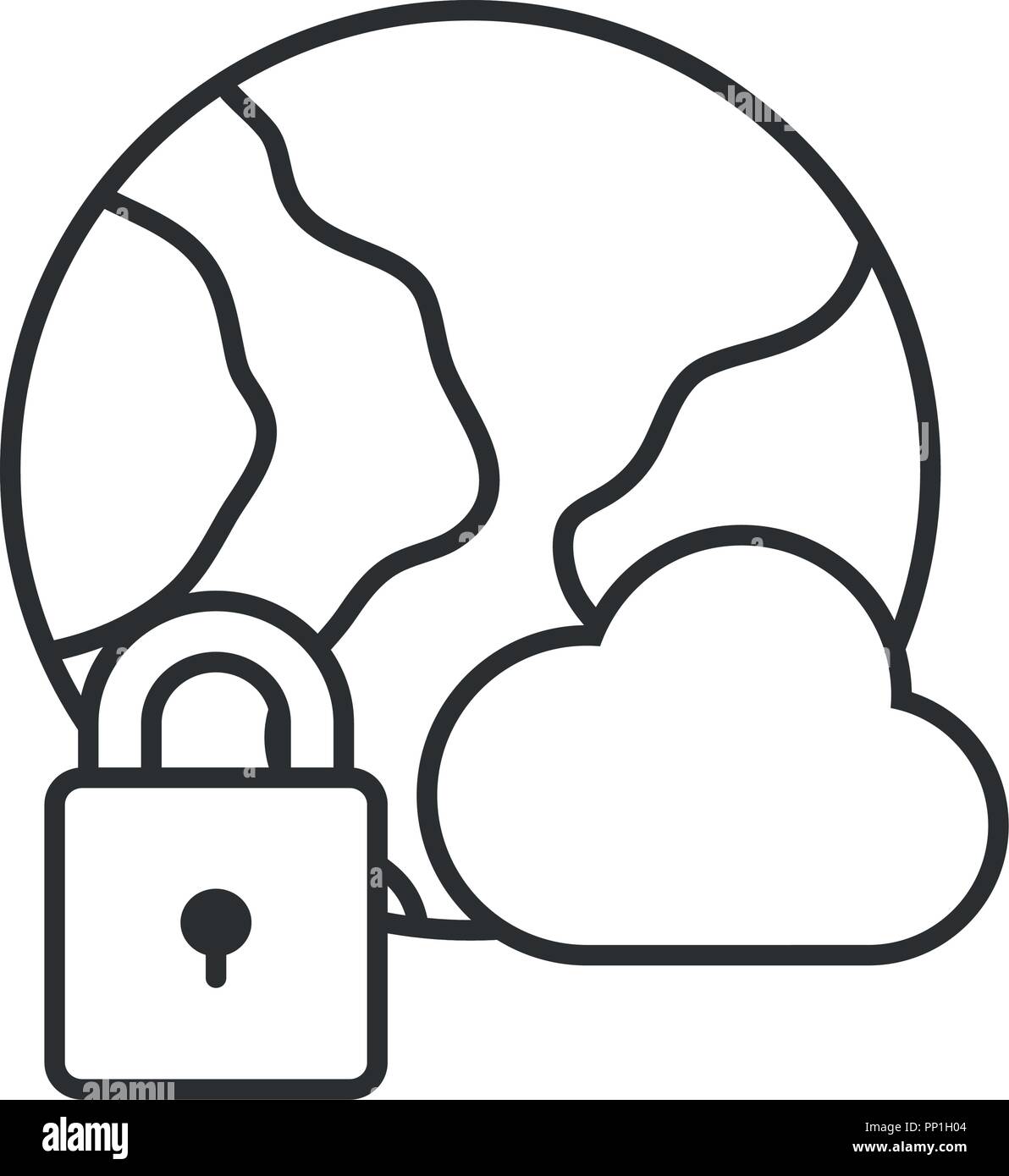 earth planet with padlock and cloud storage icon over white background ...