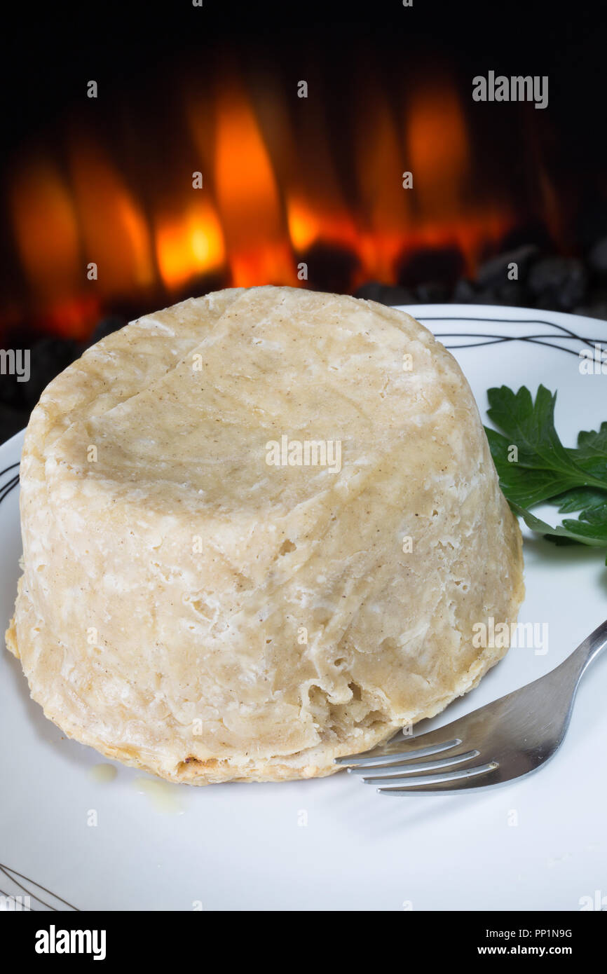 Steamed Suet pudding with savoury minced Beef and vegetable filling ...