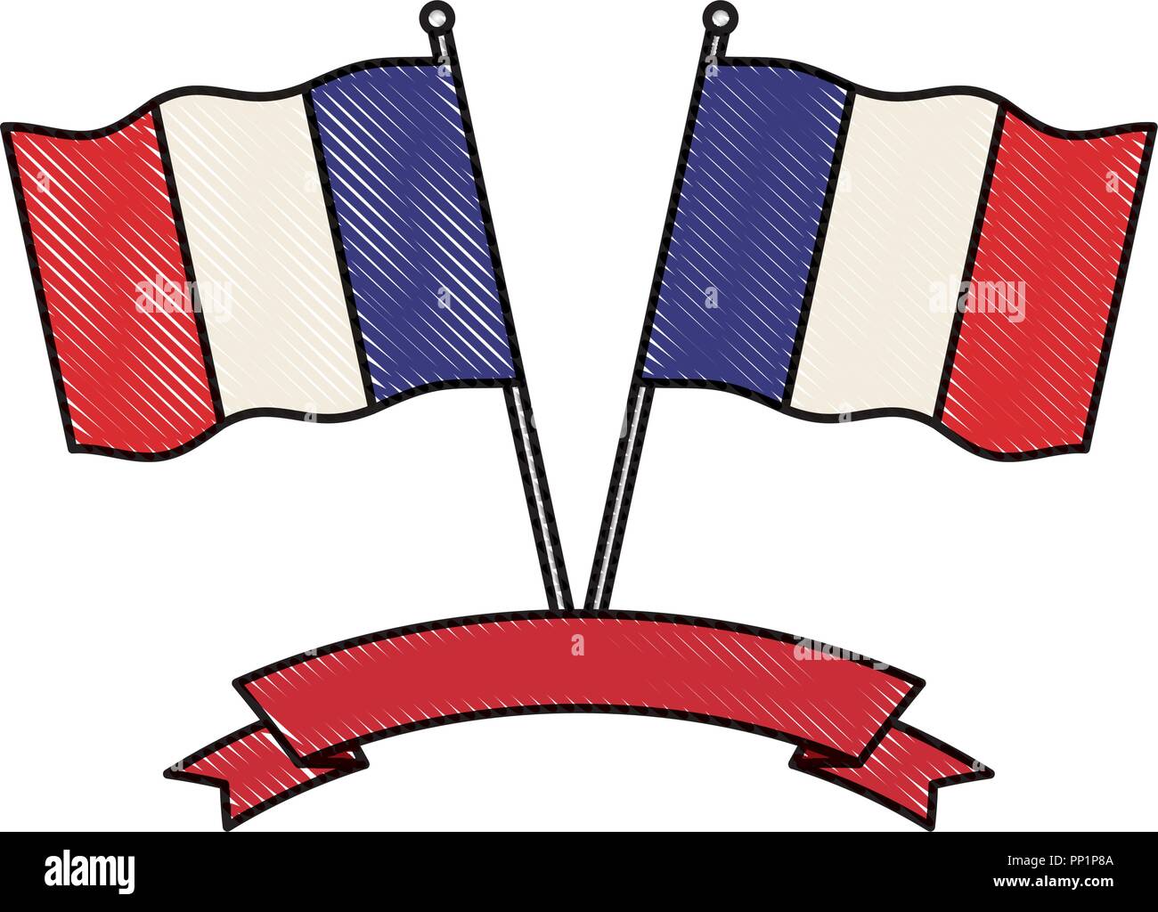 crossed flags french nation banner symbol vector illustration Stock ...