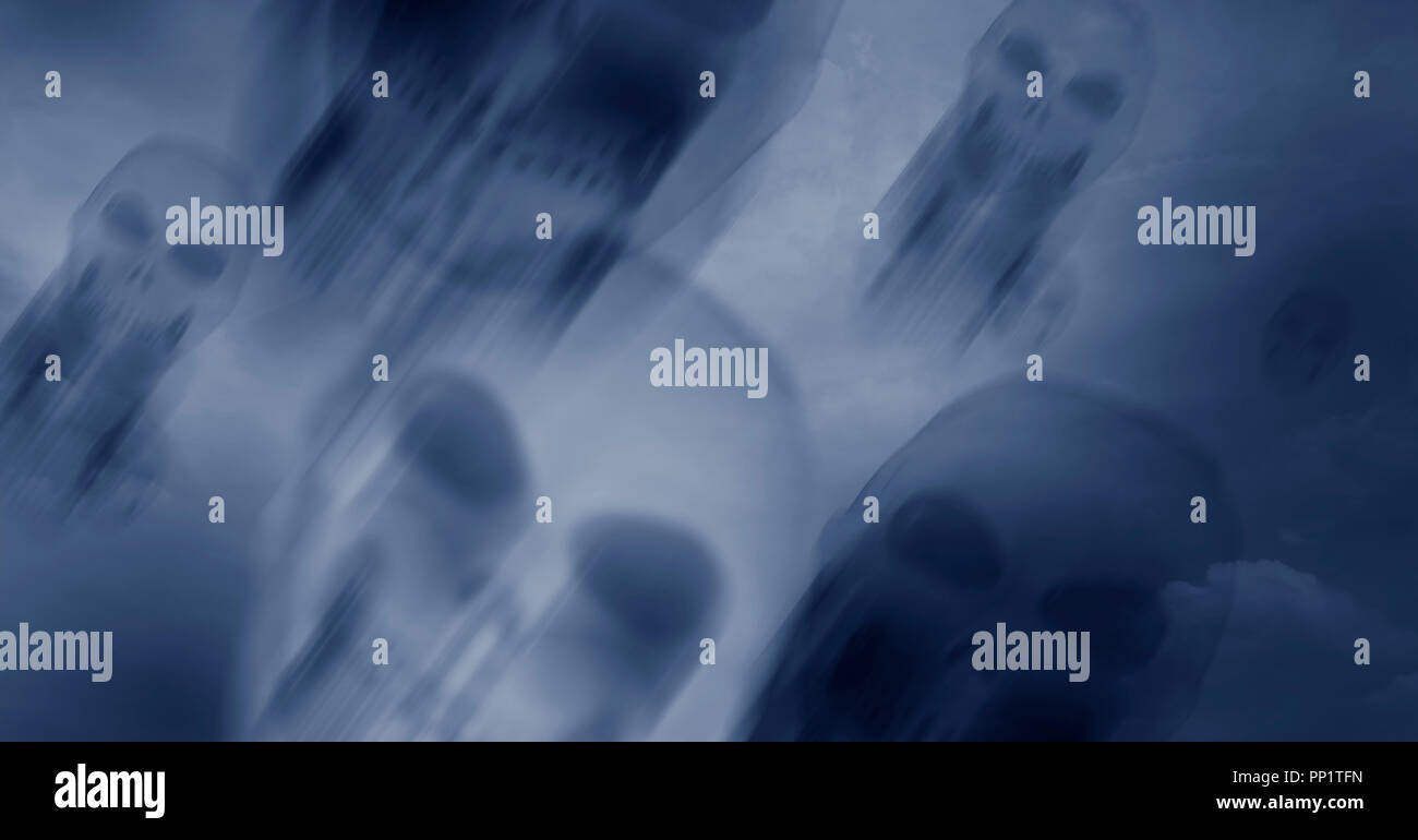 Skull flying in dark sky for Halloween background Stock Photo - Alamy