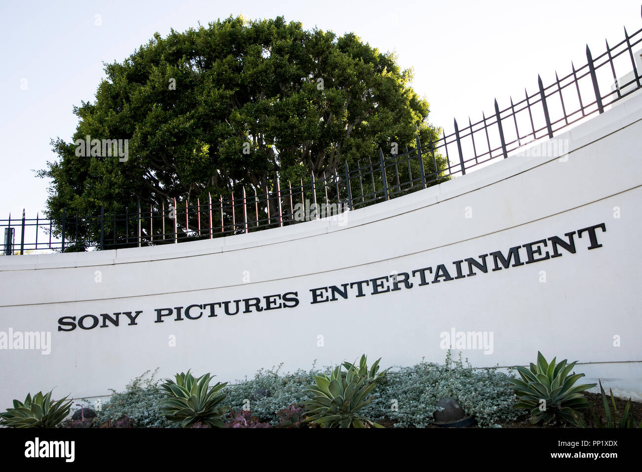 A logo sign outside of the headquarters of Sony Pictures Entertainment ...