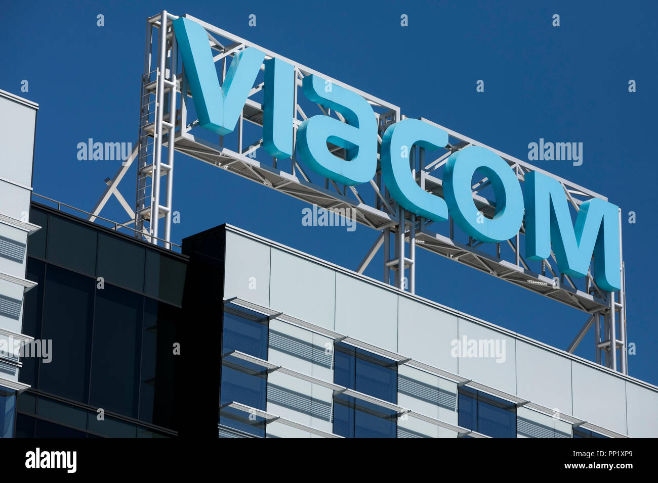 A logo sign outside of a facility occupied by Viacom in Los Angeles ...