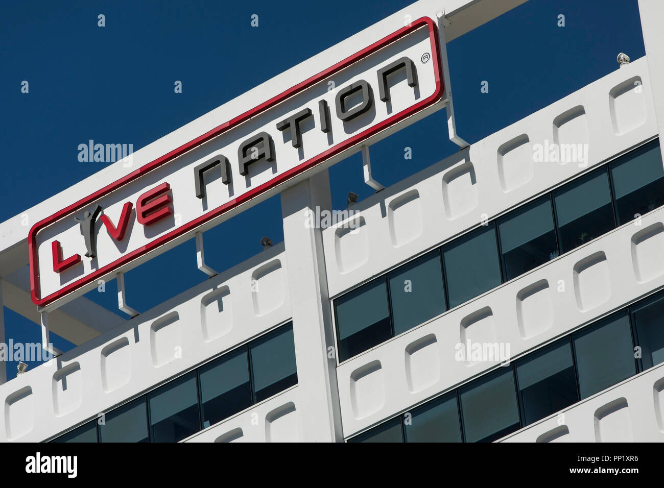 A logo sign outside of a facility occupied by Live Nation in Los ...