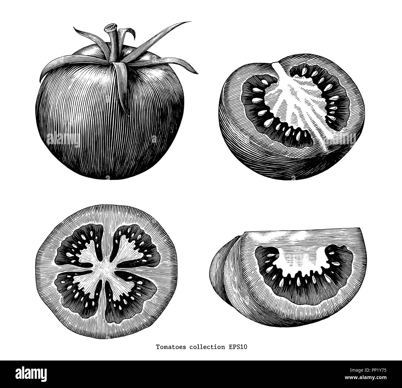 White background with tomatoes Black and White Stock Photos & Images ...