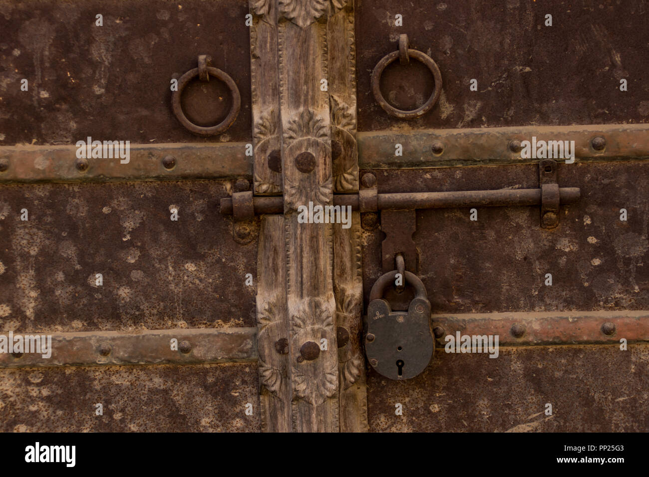Ancient door and Locks Stock Photo - Alamy