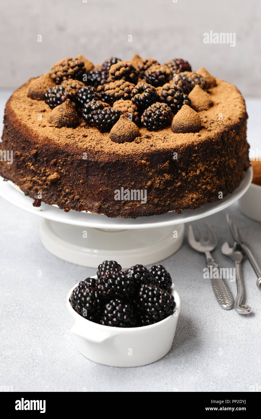 super chocolate truffle cake with black raspberries Stock Photo - Alamy