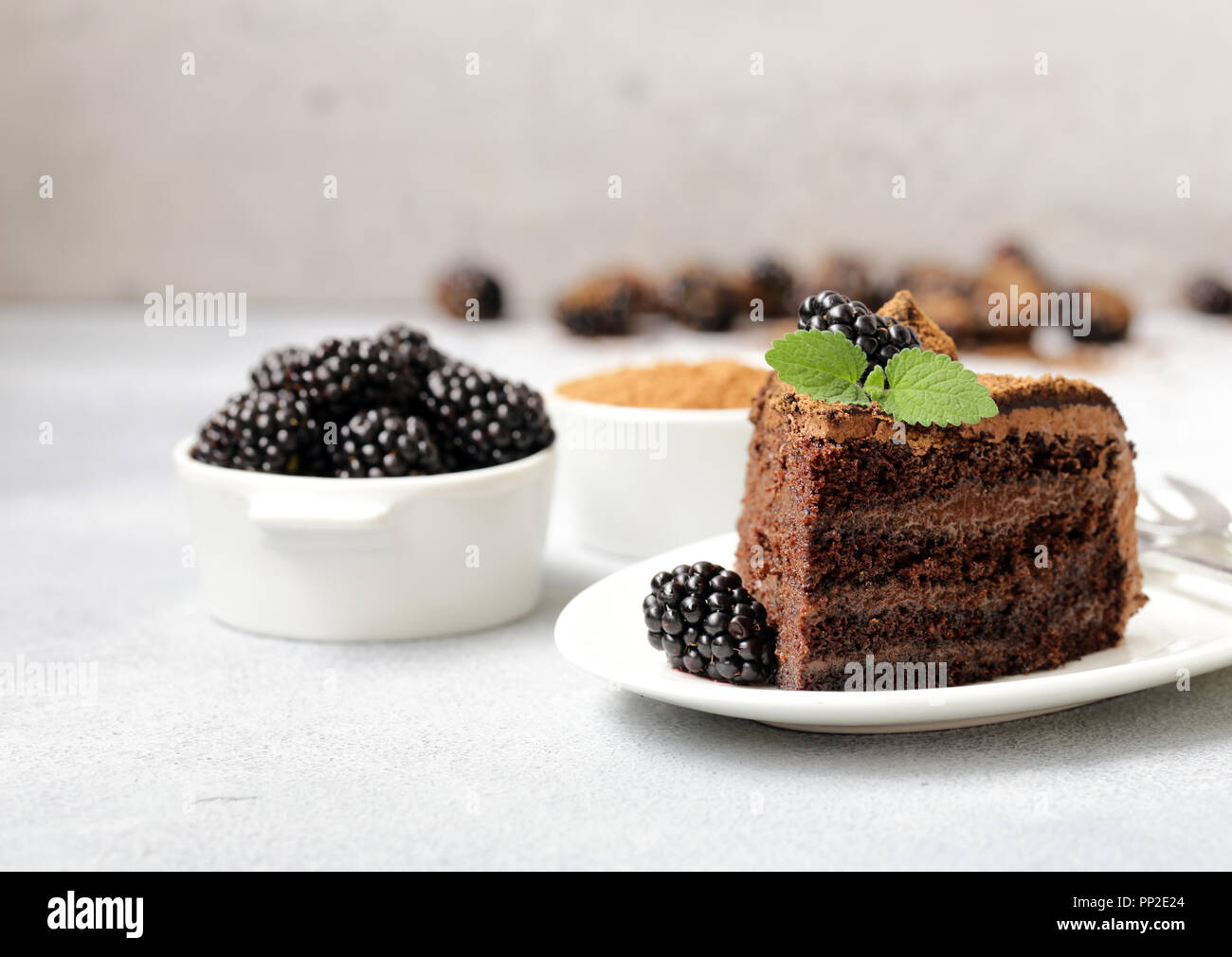 super chocolate truffle cake with black raspberries Stock Photo - Alamy